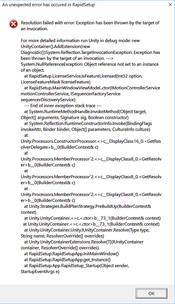 "An unexpected error has occurred in RapidSetup" - RapidSetup Tool - Community